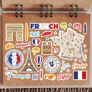 A5 Sticker Sheet French Vinyl Stickers - France School Book Flag Map ...