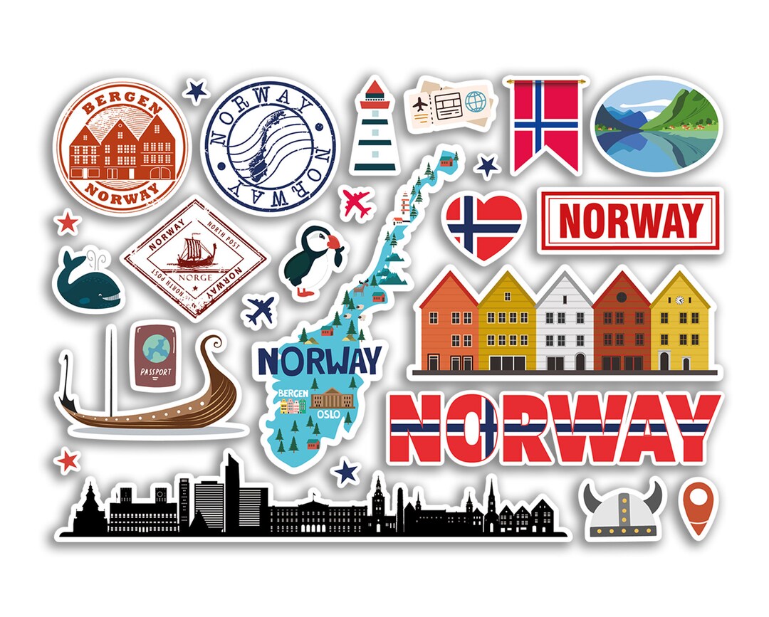 A5 Sticker Sheet Norway Landmarks Vinyl Stickers - Norwegian Map ...