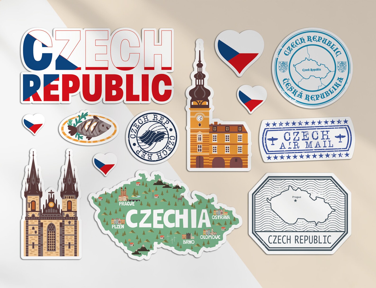 A5 Sticker Sheet Czech Republic Landmarks Vinyl Stickers Map - Etsy UK