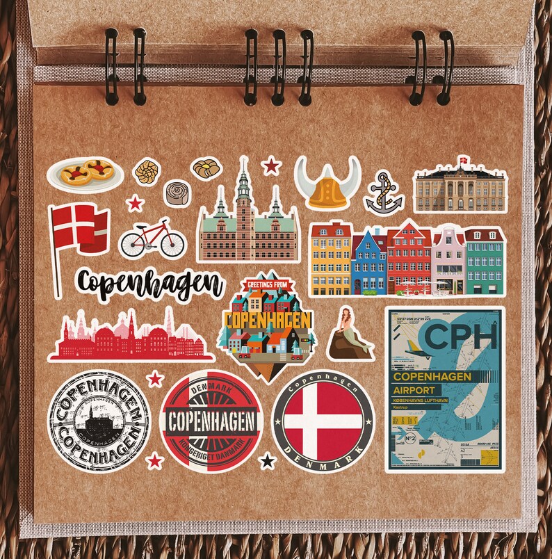 A5 Sticker Sheet Copenhagen Landmarks Vinyl Stickers - Denmark Beach ...