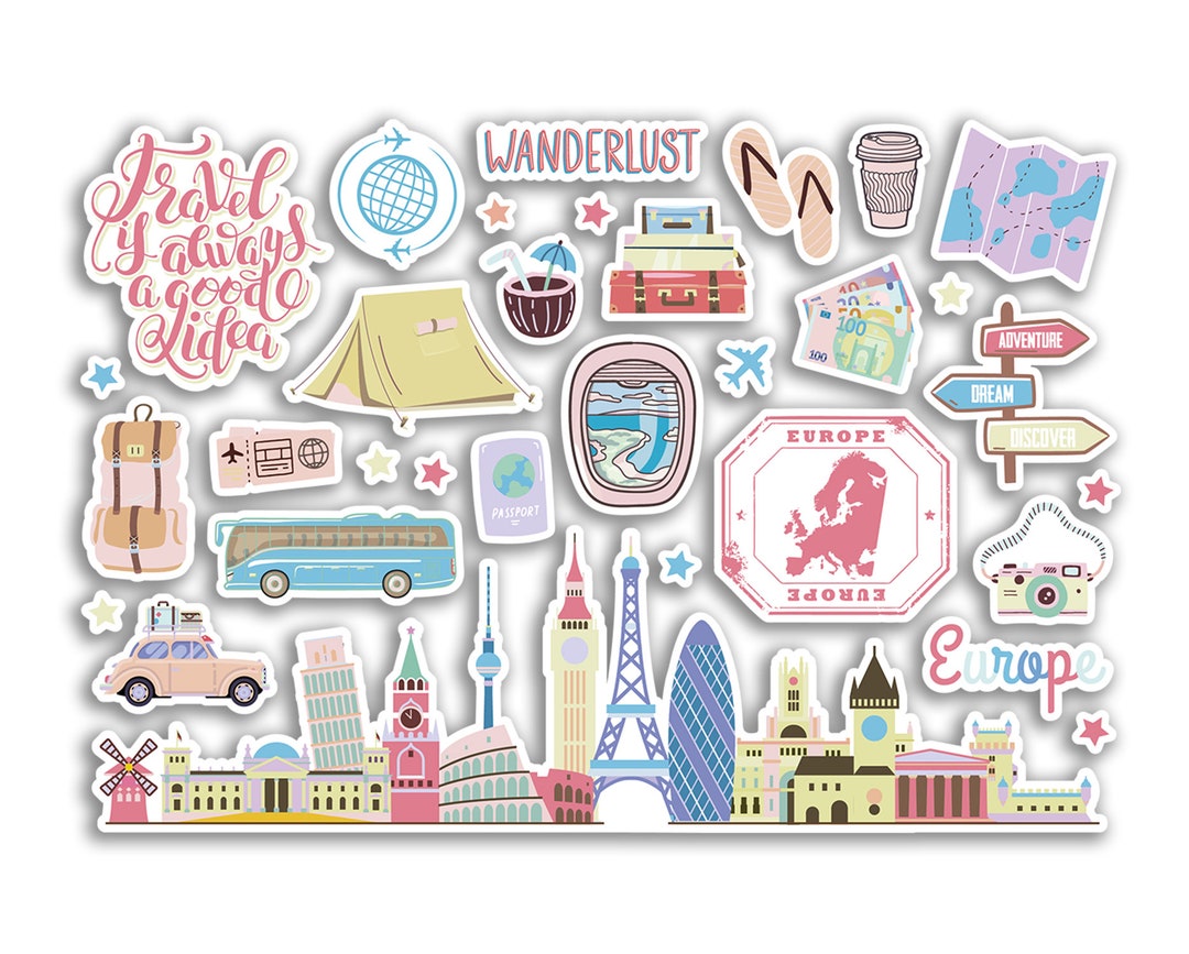 A5 Sticker Sheet Europe Landmarks Vinyl Stickers Road Trip Adventure ...