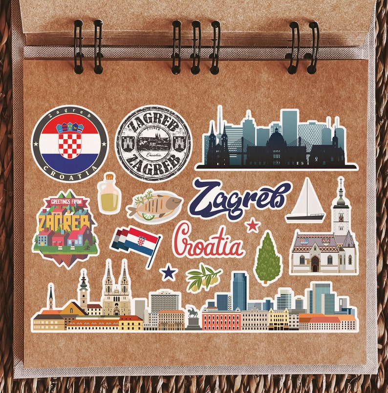 A5 Sticker Sheet Zagreb Landmarks Vinyl Stickers - Croatia City Map ...
