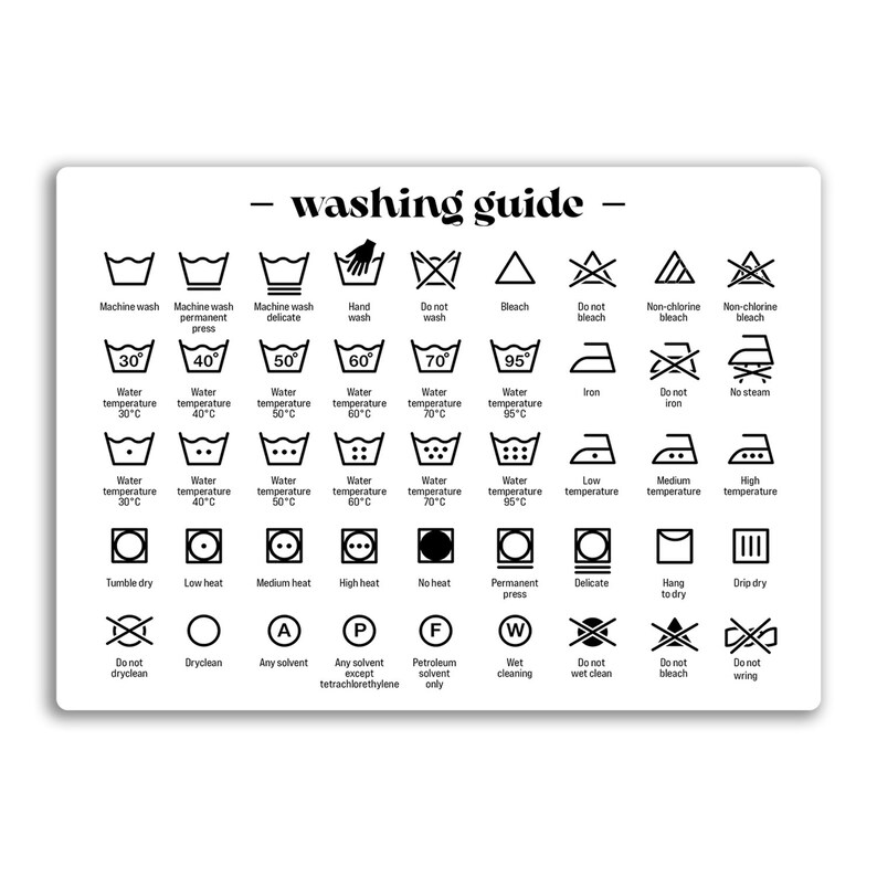 7 Modern Laundry Labels Vinyl Stickers - 6 Labels & 1 Washing Guide ...