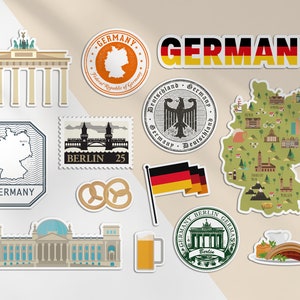 A5 Sticker Sheet Germany Landmarks Vinyl Stickers - German Berlin Map ...