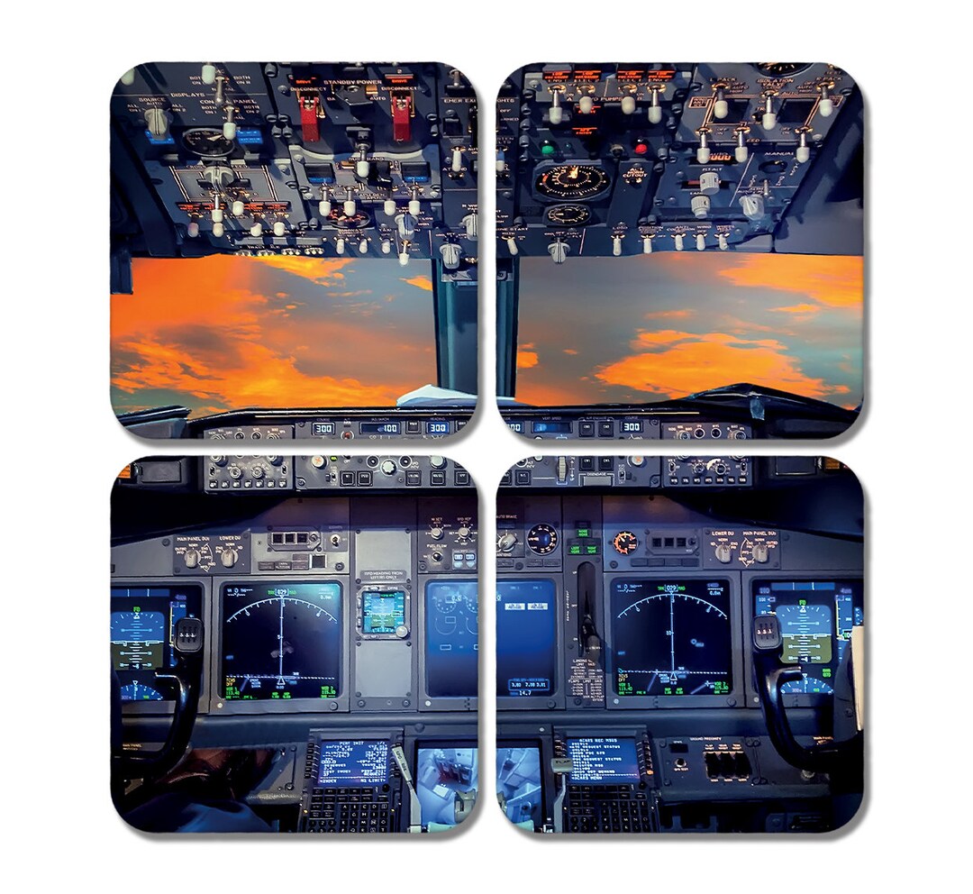 4 X Square Plane Cockpit Coasters Jigsaw Flight Deck Pilot Matching ...