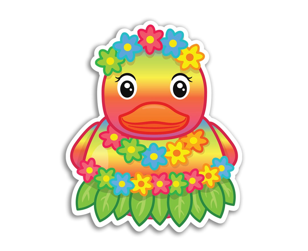 2 X 10cm Hawaii Rubber Ducks Vinyl Stickers Hula Flowers Kawaii Toy ...