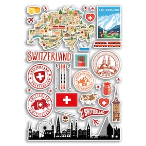 A4 Sticker Sheet Switzerland Landmarks Vinyl Stickers Swiss City Map ...