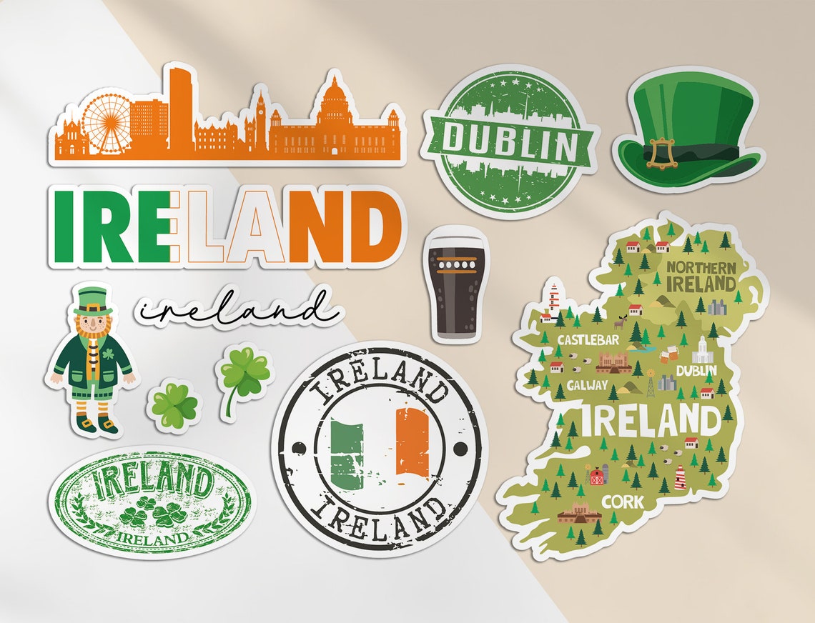 A5 Sticker Sheet Ireland Landmarks Vinyl Stickers - Irish Green Map ...