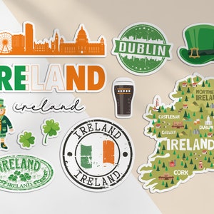 A5 Sticker Sheet Ireland Landmarks Vinyl Stickers Irish Green Map ...