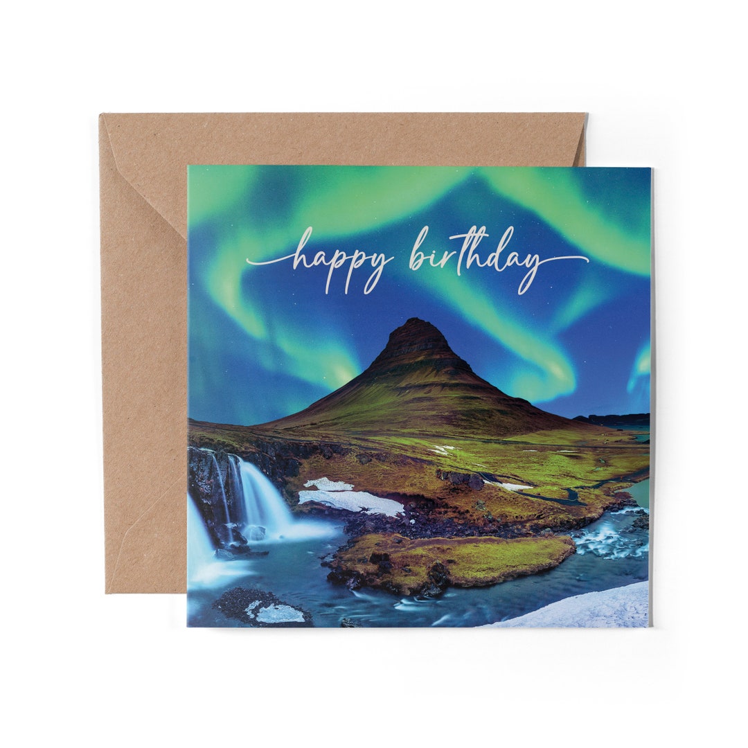 1 X Greeting Card Happy Birthday Northern Lights Aurora Borealis Travel ...