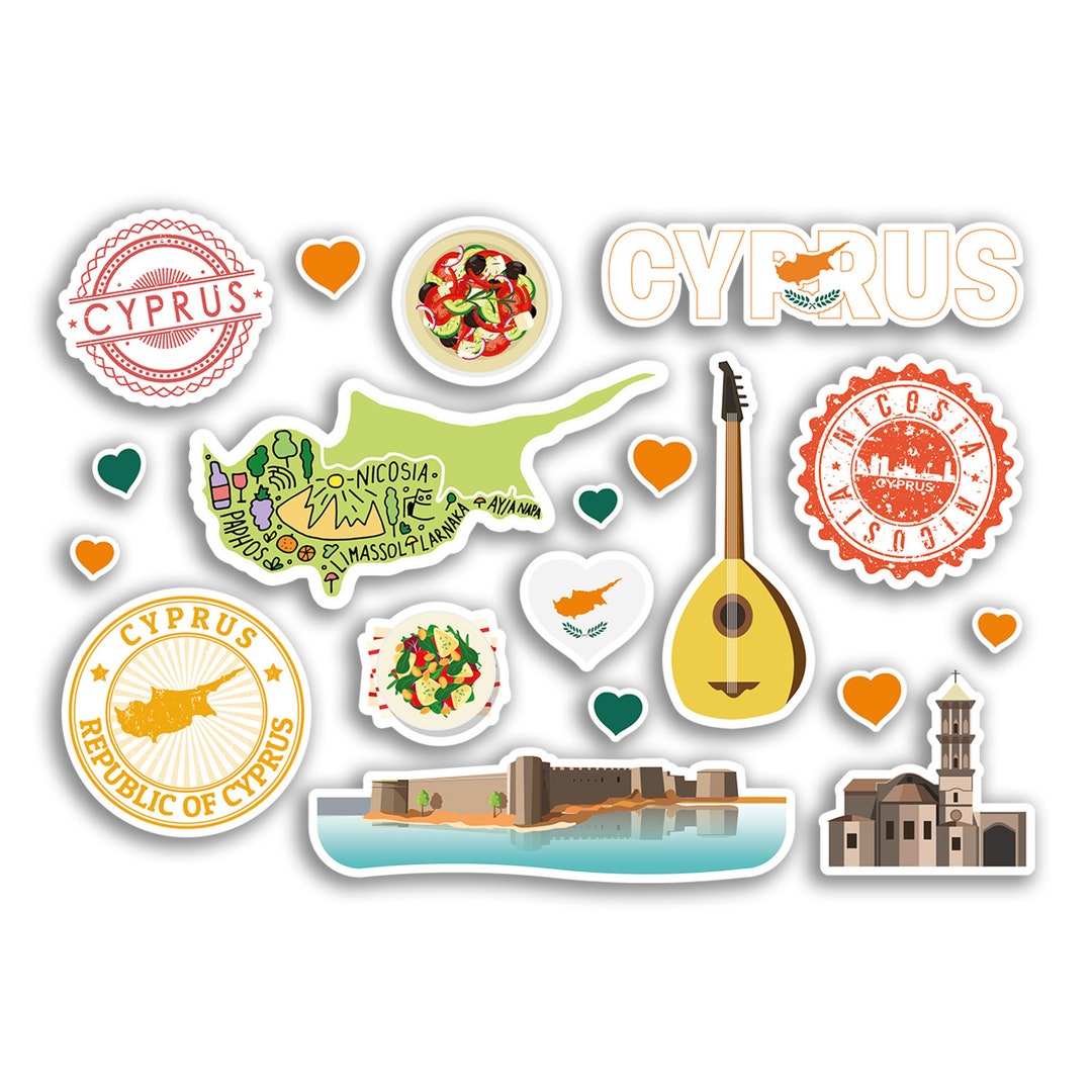 A5 Sticker Sheet Cyprus Landmarks Vinyl Stickers - Europe Map Airport ...