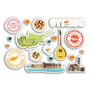 A5 Sticker Sheet Cyprus Landmarks Vinyl Stickers - Europe Map Airport ...
