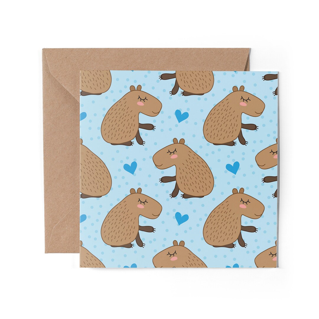 1 X Greeting Card - Blue Capybara Pattern Cute Animal Kids Son Daughter ...