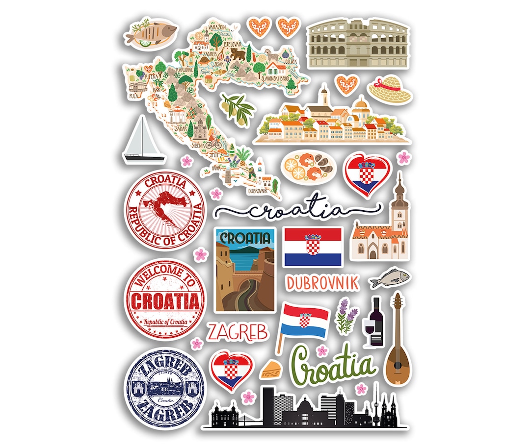 A4 Sticker Sheet Croatia Landmarks Vinyl Stickers - Croatian City Map ...