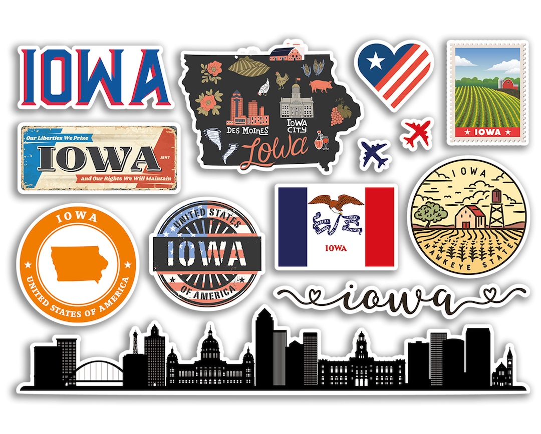 A5 Sticker Sheet Iowa Landmarks Vinyl Stickers USA American States City ...