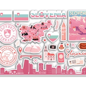 A5 Sticker Sheet Slovenia Pink Landmarks Vinyl Stickers - Slovenian Map ...