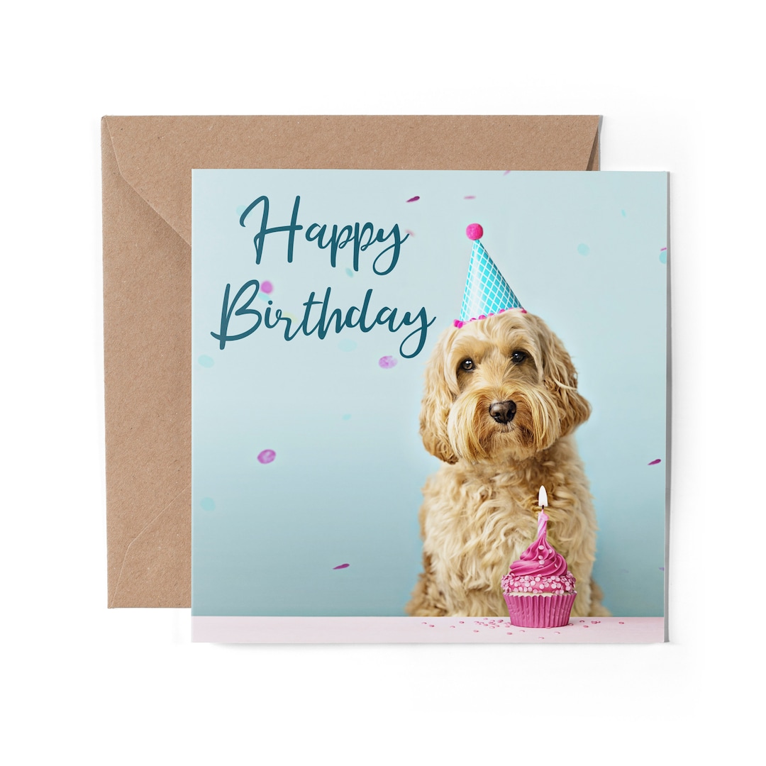 1 X Greeting Card Happy Birthday Cockapoo Dog Cupcake Kids Party Gift ...