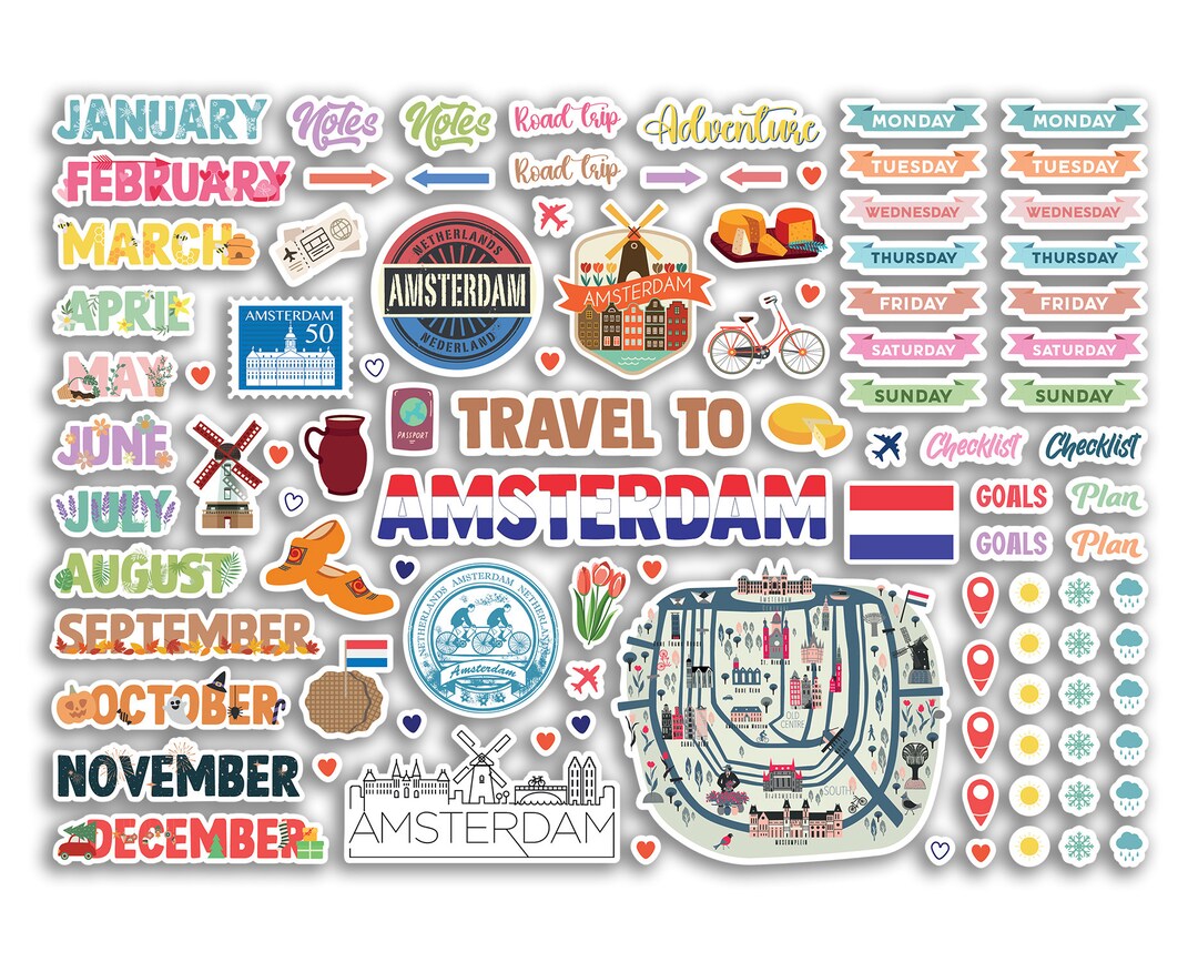 A4 Sticker Sheet Amsterdam Landmarks Vinyl Stickers - Netherlands Dutch ...