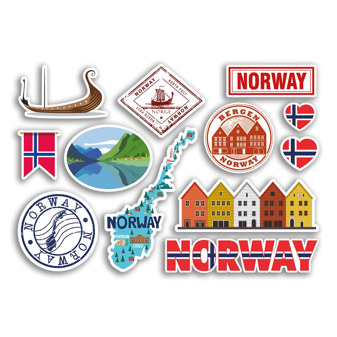 A5 Sticker Sheet Norway Landmarks Vinyl Stickers - Norwegian Map ...