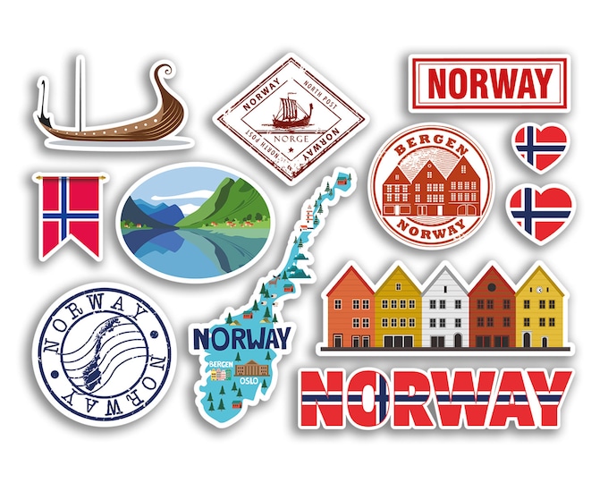 A5 Sticker Sheet Norway Landmarks Vinyl Stickers - Norwegian Map ...
