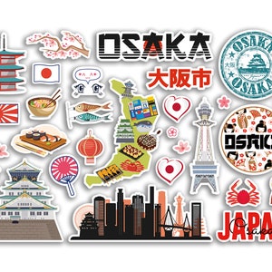 A5 Sticker Sheet Osaka Landmarks Vinyl Stickers - Japan Japanese City ...