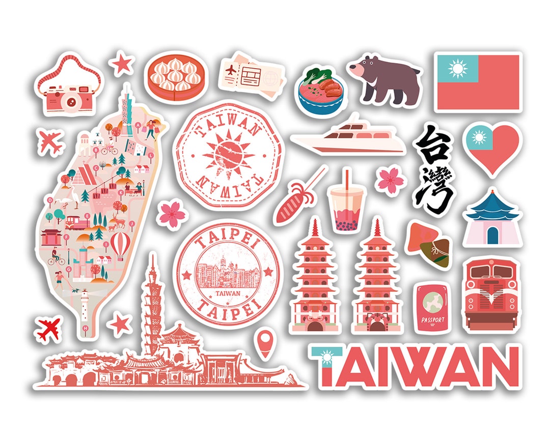 A5 Sticker Sheet Taiwan Landmarks Vinyl Stickers - Pink Taipei Country ...