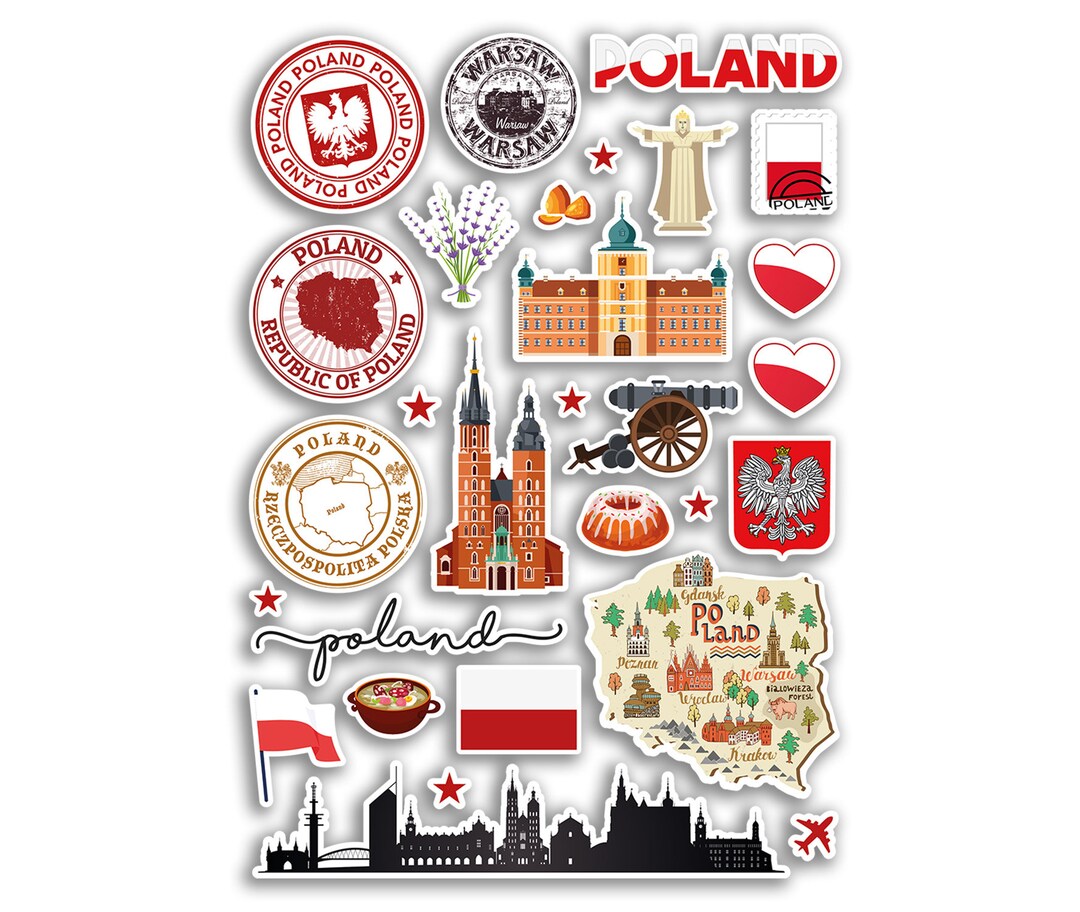 A4 Sticker Sheet Poland Landmarks Vinyl Stickers - Polish Warsaw City ...