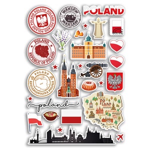A4 Sticker Sheet Poland Landmarks Vinyl Stickers - Polish Warsaw City ...