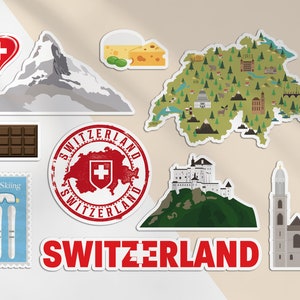 A5 Sticker Sheet Switzerland Landmarks Vinyl Stickers - Swiss Map ...