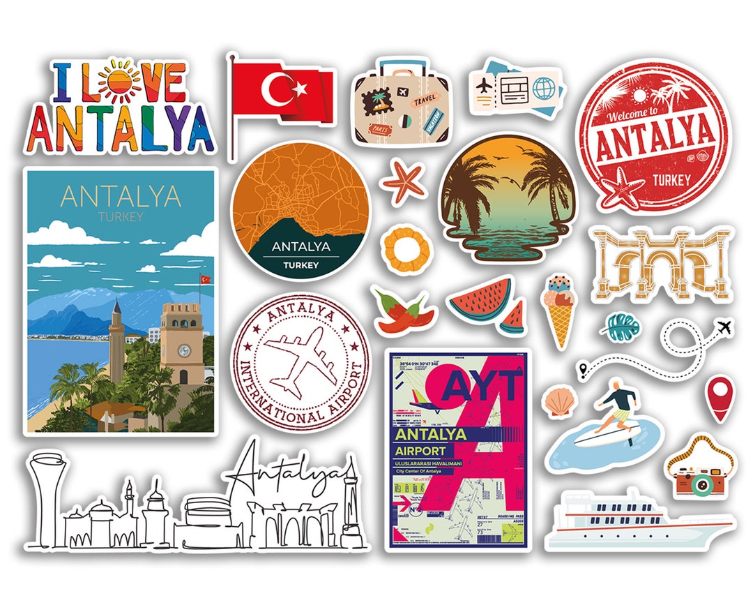 A5 Sticker Sheet Antalya Landmarks Vinyl Stickers - Turkey Turkish Map ...