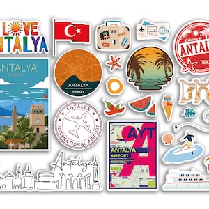 A5 Sticker Sheet Antalya Landmarks Vinyl Stickers - Turkey Turkish Map ...