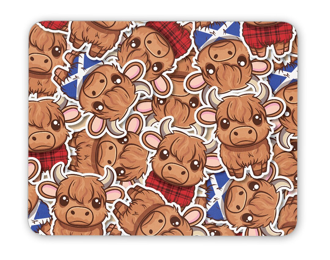 1 X Highland Cow Mouse Mat Cows Scottish Animal Kawaii Pattern Cartoon ...