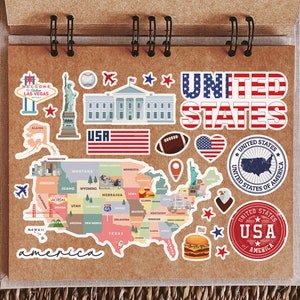 A5 Sticker Sheet United States Landmarks Vinyl Stickers America USA Map ...