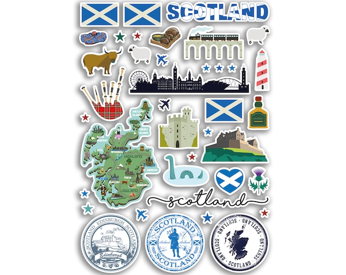 A4 Sticker Sheet Scotland Landmarks Vinyl Stickers - Scottish City Map ...