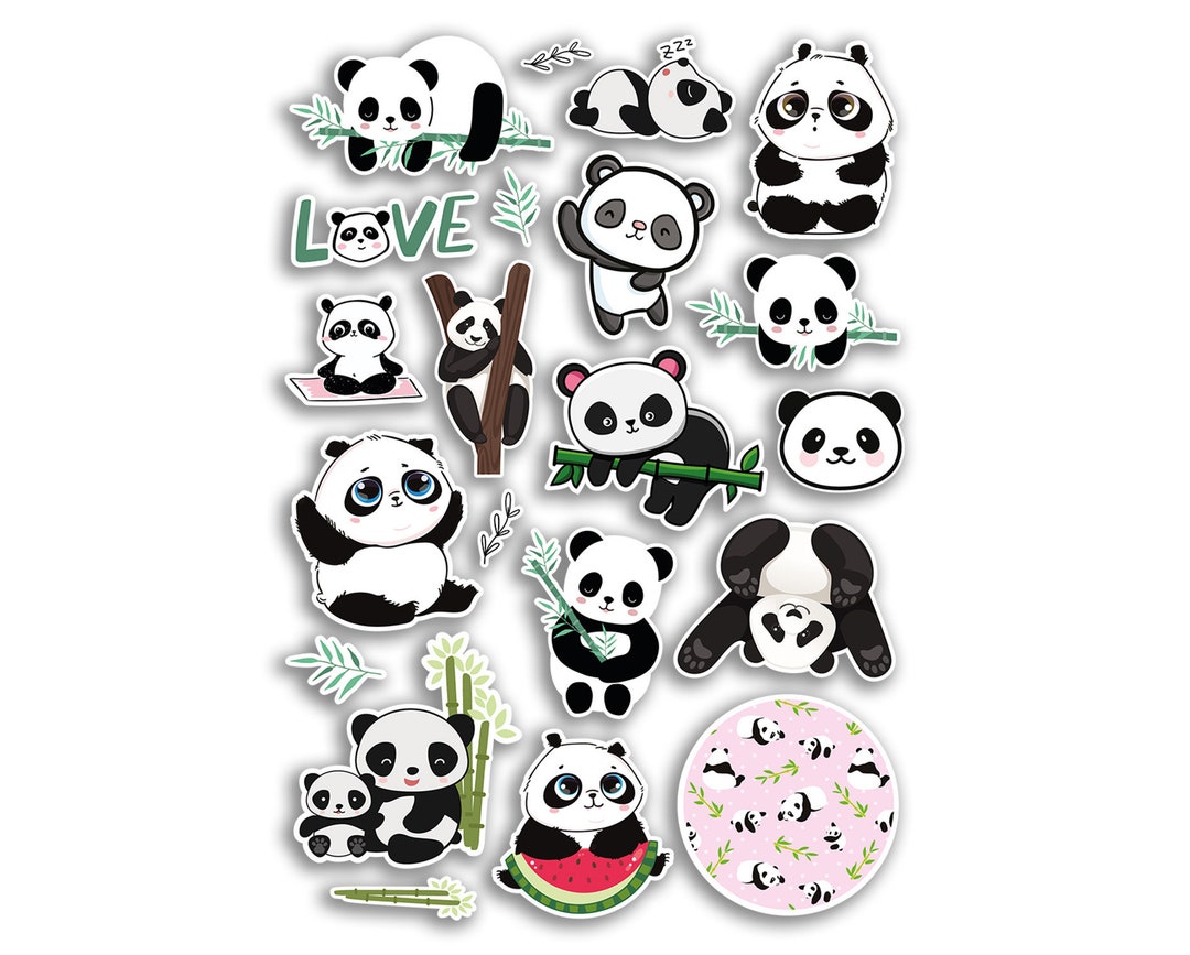 A4 Sticker Sheet Panda Vinyl Stickers - Animal Cute Cartoon ...