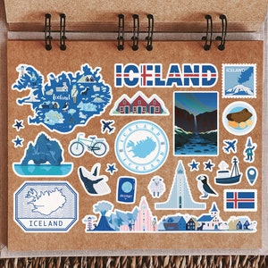 A5 Sticker Sheet Iceland Blue Landmarks Vinyl Stickers - Icelandic Map ...