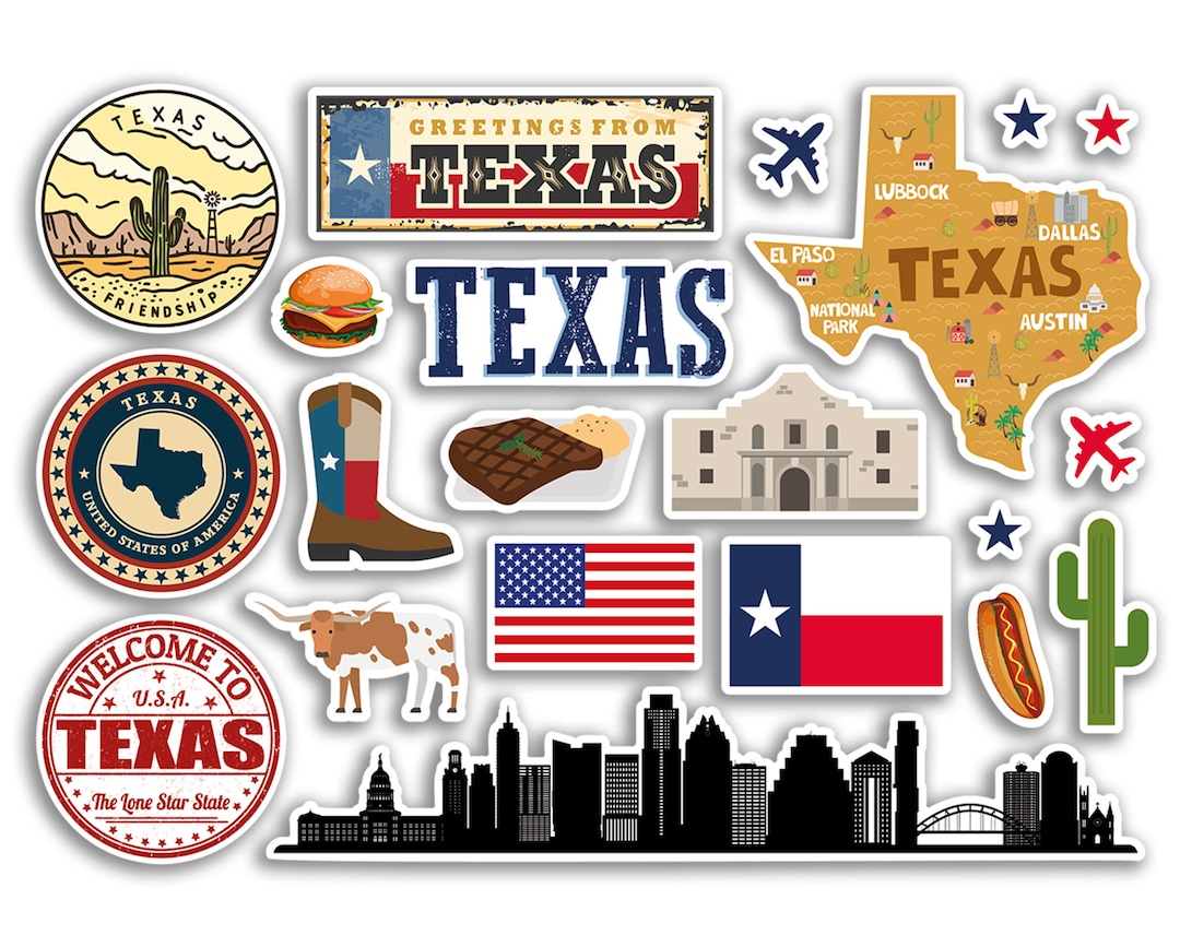 A5 Sticker Sheet Texas Landmarks Vinyl Stickers - USA America States ...