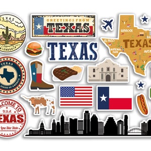 A5 Sticker Sheet Texas Landmarks Vinyl Stickers - USA America States ...