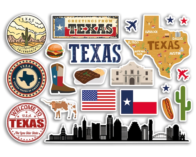 A5 Sticker Sheet Texas Landmarks Vinyl Stickers USA America - Etsy