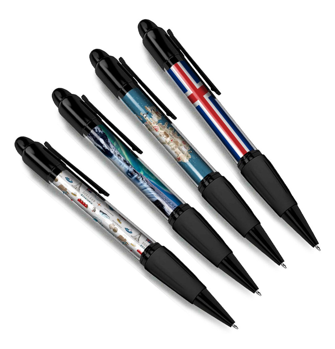 Set of 4 Iceland Black Ballpoint Pens - Icelandic Flag City Map Country ...