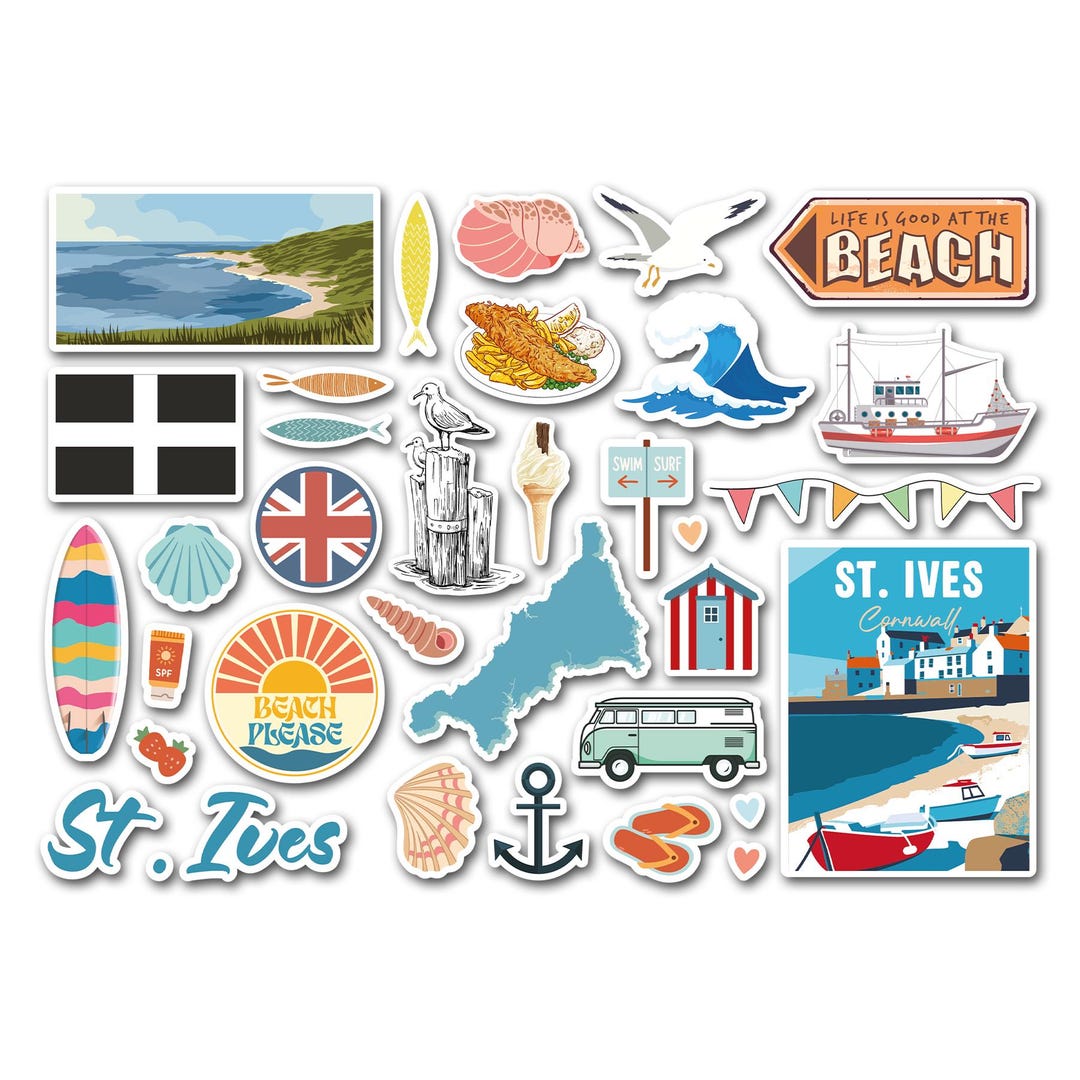 A5 Sticker Sheet St Ives Vinyl Stickers - Cornwall Surf Beach Seaside ...