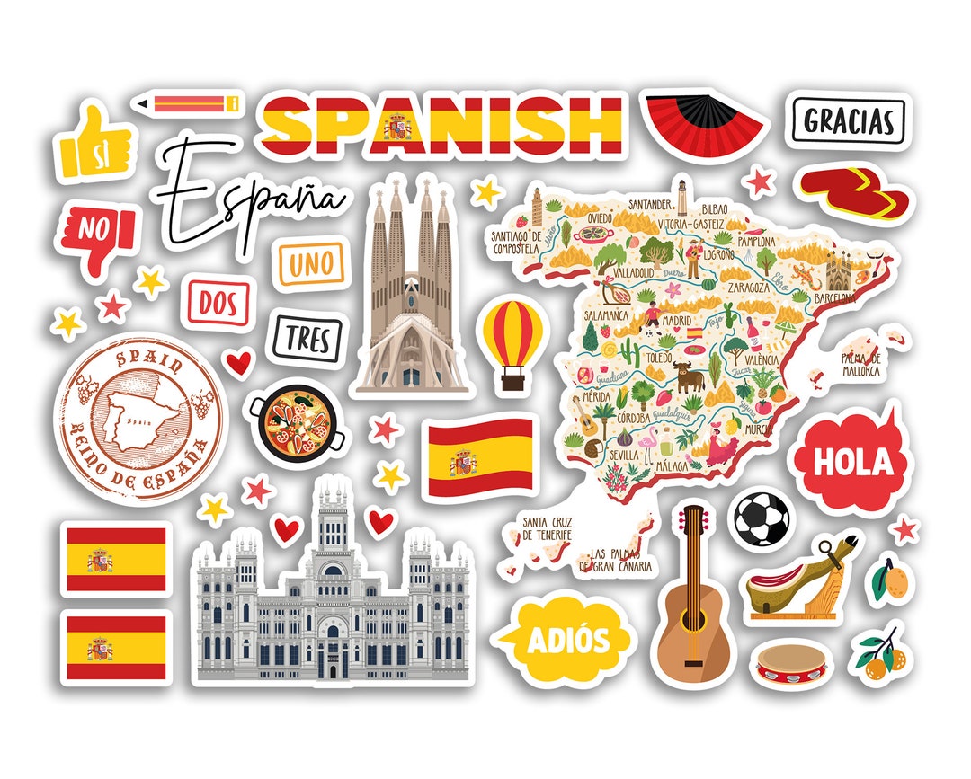 A5 Sticker Sheet Spanish Vinyl Stickers - Spain Espanol School Book ...