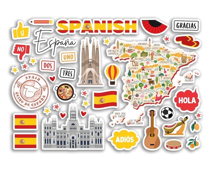 A5 Sticker Sheet Spanish Vinyl Stickers Spain Espanol School Book Flag ...