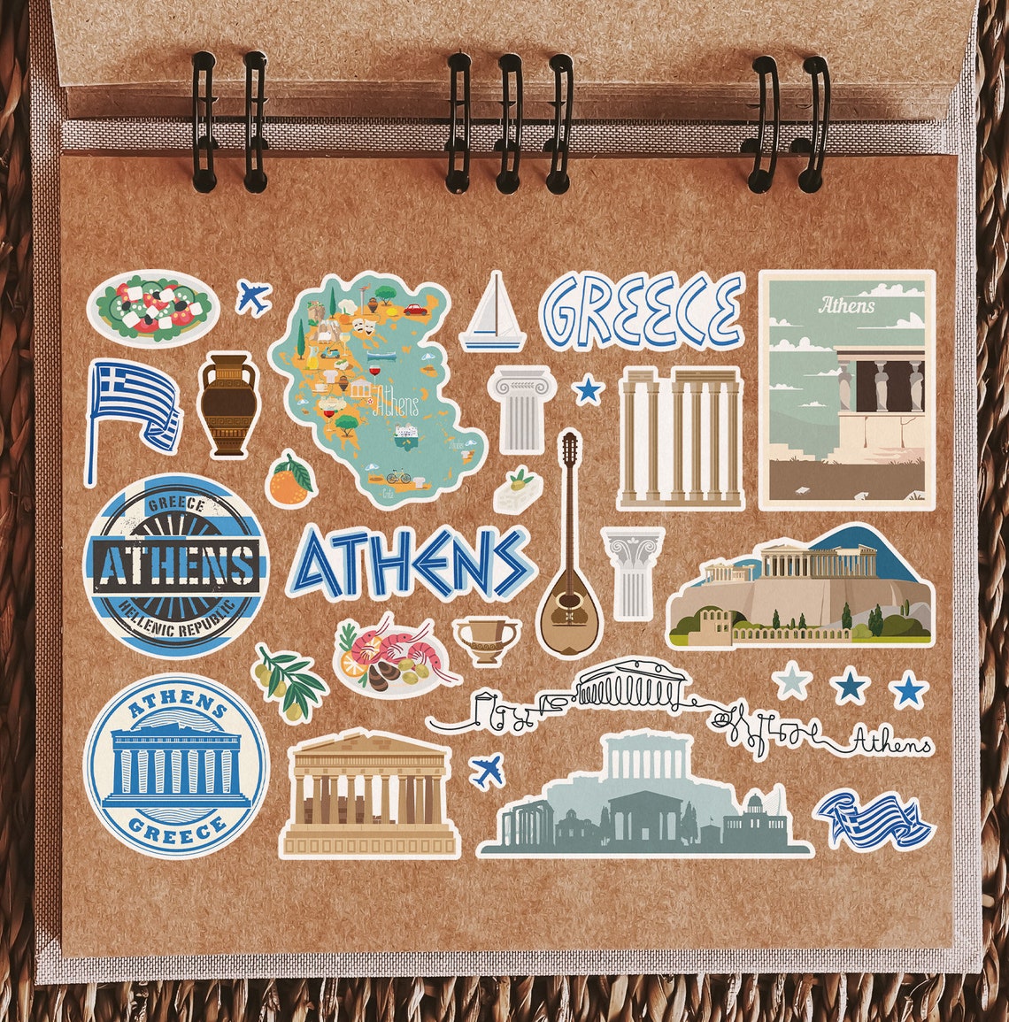 A5 Sticker Sheet Athens Landmarks Vinyl Stickers - Greece Greek Beach ...