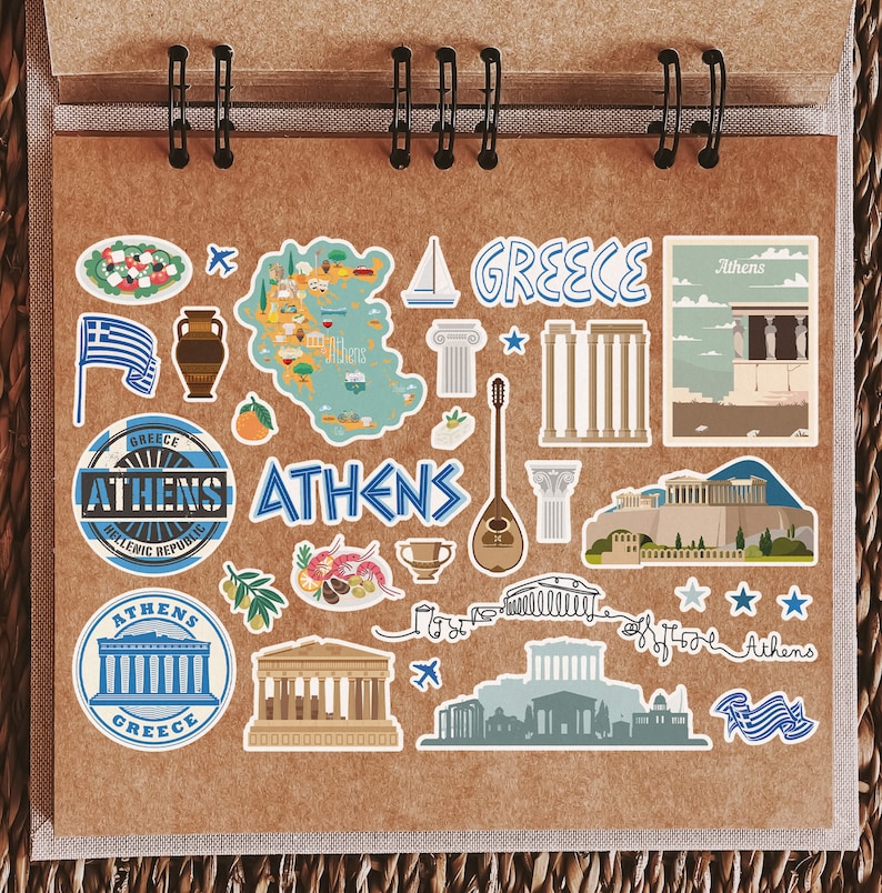 A5 Sticker Sheet Athens Landmarks Vinyl Stickers - Greece Greek Beach ...