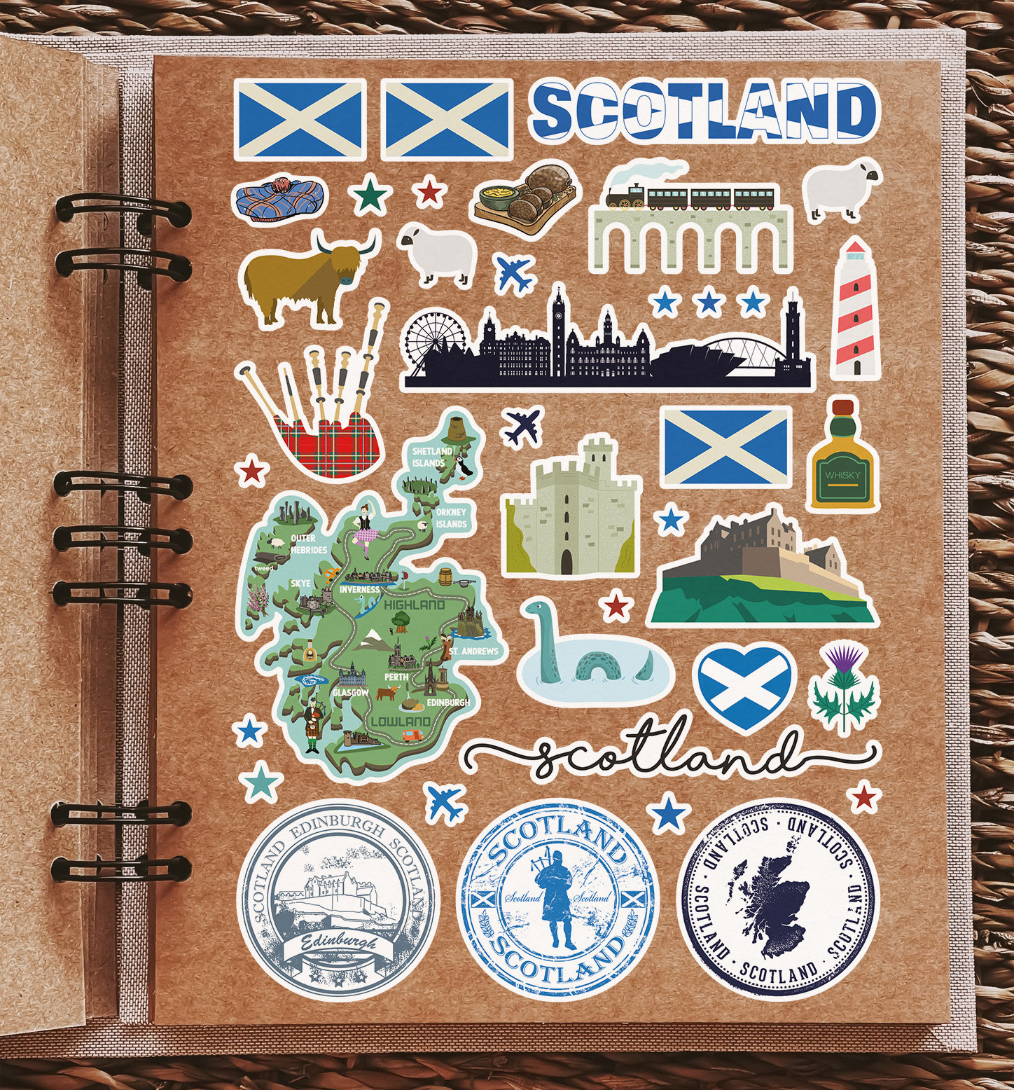 A4 Sticker Sheet Scotland Landmarks Vinyl Stickers - Scottish City Map ...