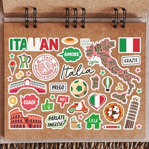 A5 Sticker Sheet Italian Vinyl Stickers Italy Italian School Book Flag ...