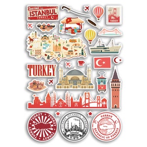 A4 Sticker Sheet Turkey Landmarks Vinyl Stickers - Turkish Istanbul Map ...