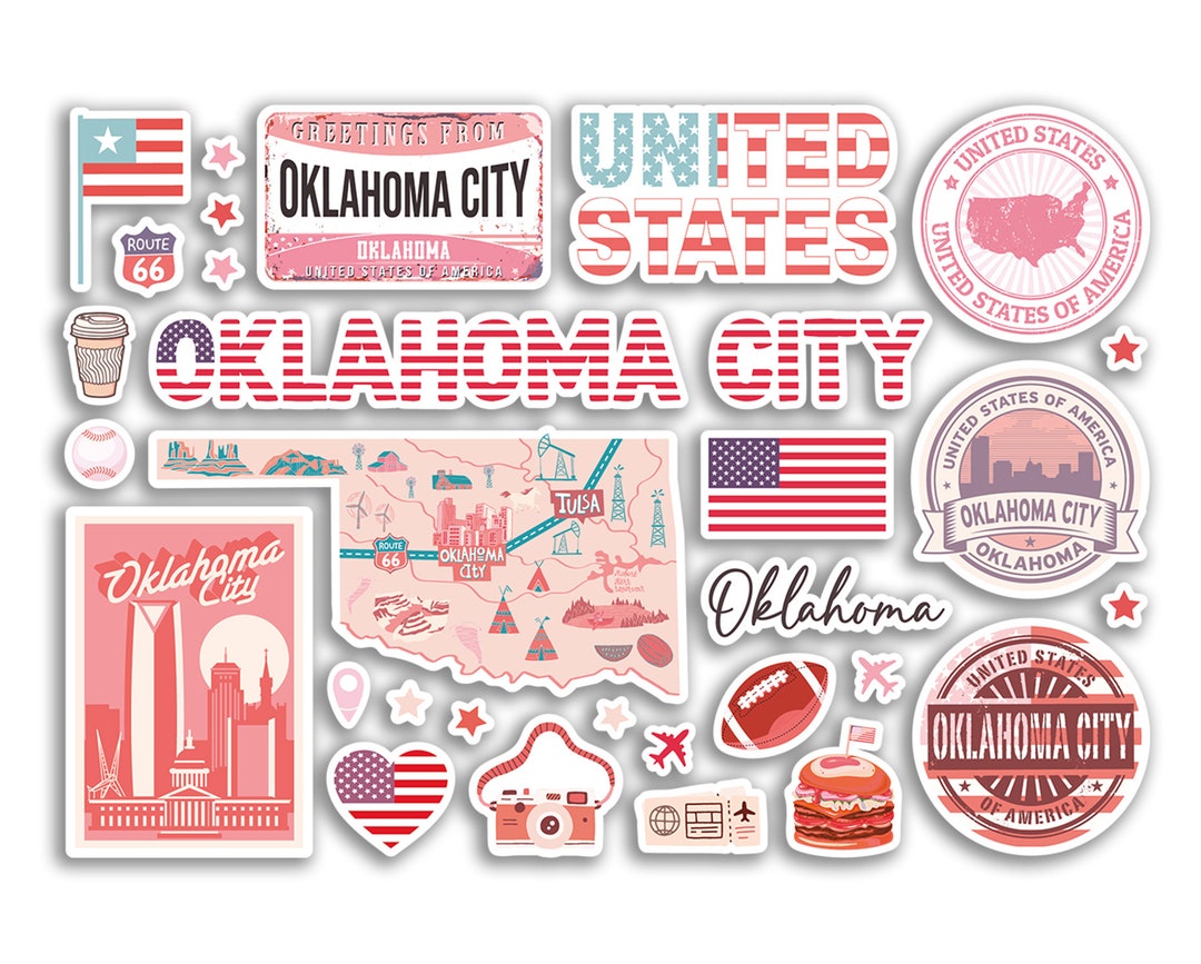A5 Sticker Sheet Oklahoma Landmarks Vinyl Stickers Pink America United ...