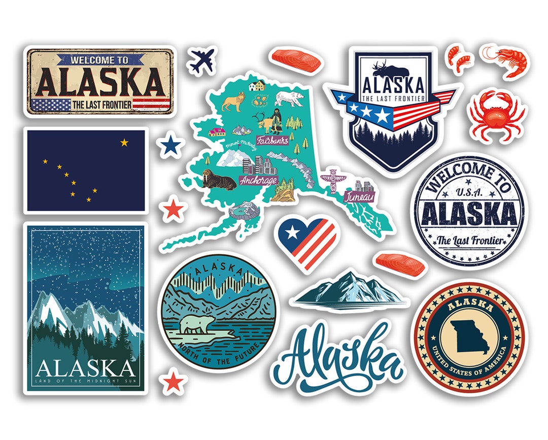 A5 Sticker Sheet Alaska Landmarks Vinyl Stickers - USA American States ...